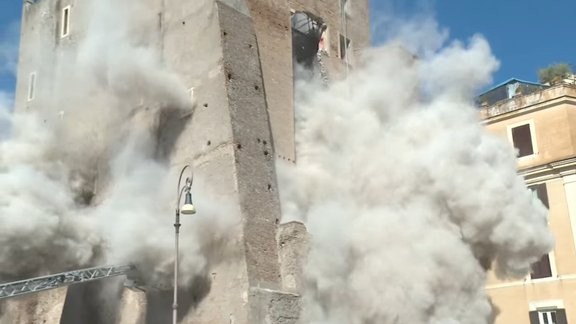 A 13th-century tower partially collapsed in Rome